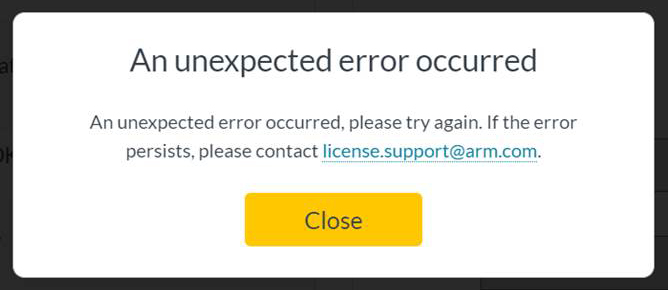"An unexpected error occurred" のエラーがライセンス生成等の操作時に発生する – お客様サポート